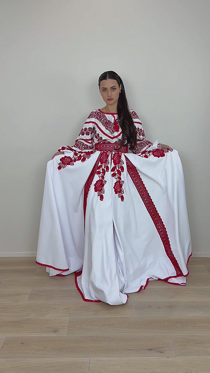 Dress Lyubava is long (red embroidery color) – Tetyana Paliy
