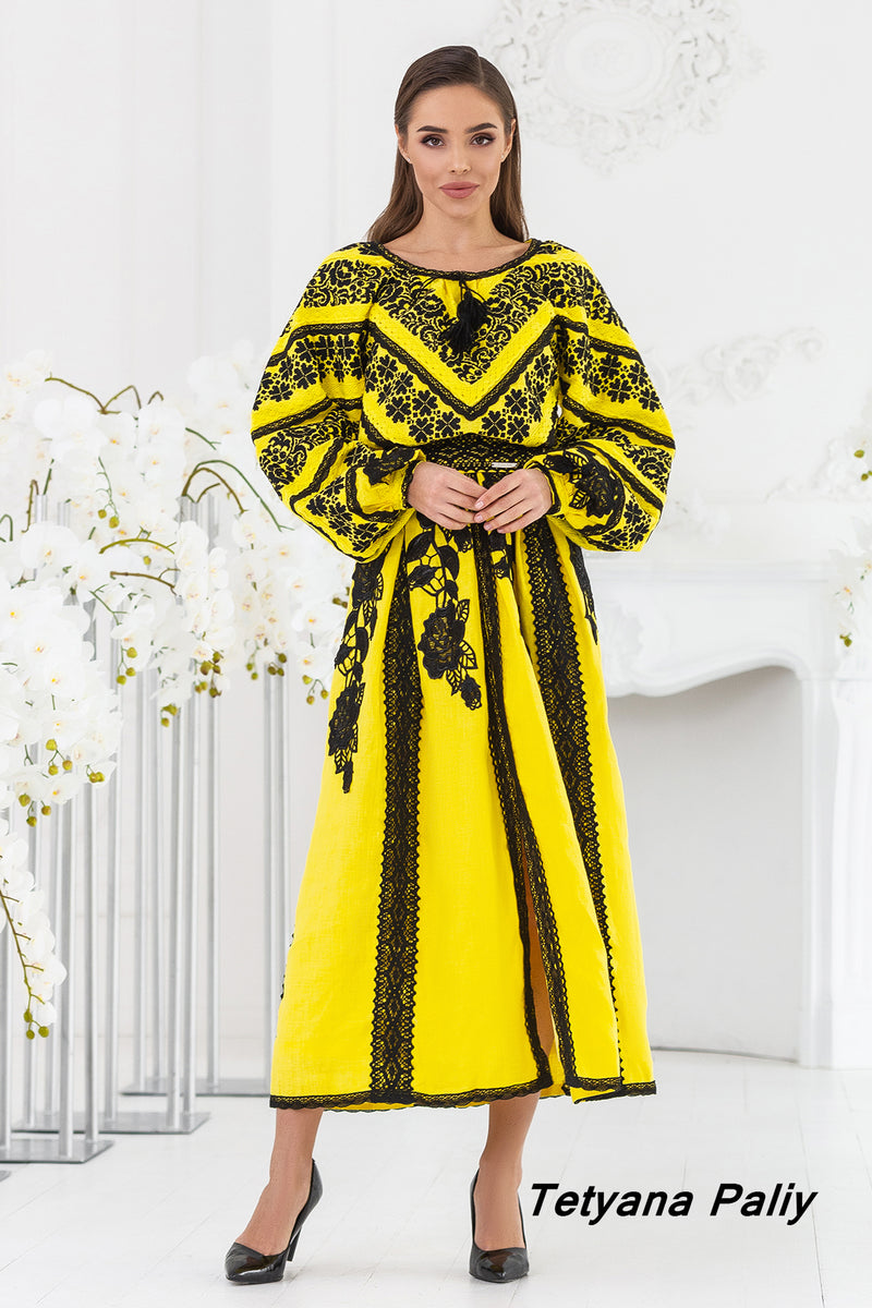 Lyubava midi dress (yellow) – Tetyana Paliy